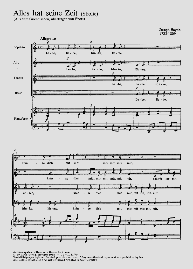 Alles hat seine Zeit (Joseph Haydn) » Sheet Music for Mixed Choir (Score)