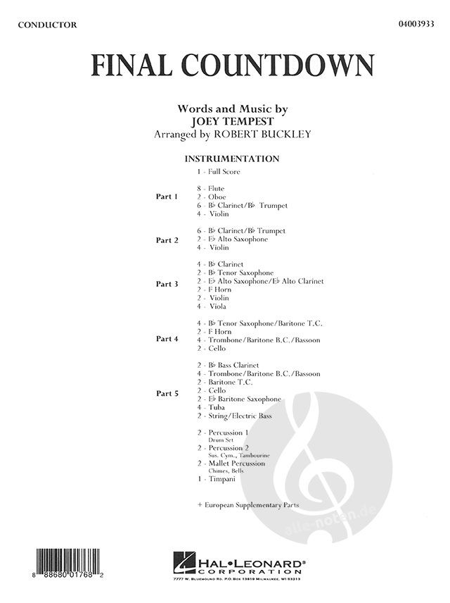Final Countdown Sheet Music » Buy Sheet Music Online