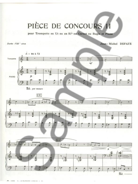 Piece De Concours 2 by Jean-Michel Defaye for Trumpet in C or Bb and ...