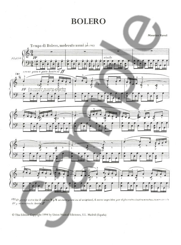 Bolero for Piano Solo by Maurice Ravel » all-sheetmusic.com