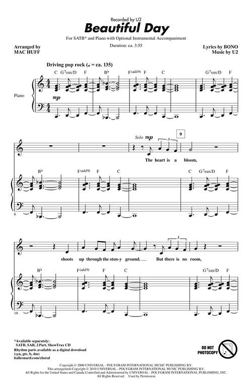 Beautiful Day » Mixed Choir Sheet Music , great selection