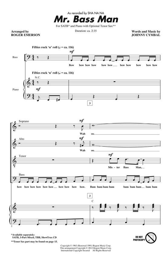 Mr. Bass Man (Johnny Cymbal) » Sheet Music for Mixed Choir