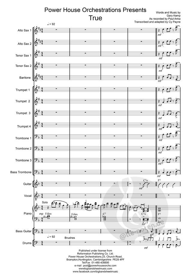 True by Spandau Ballet » Combo Sheet Music , Shop now!