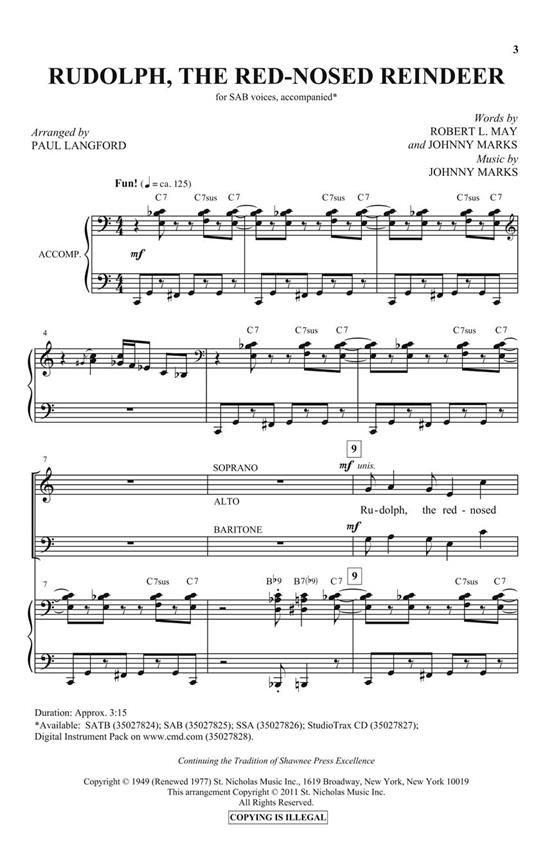 Rudolph, The Red-Nosed Reindeer (Johnny Marks) » Sheet Music for Mixed ...
