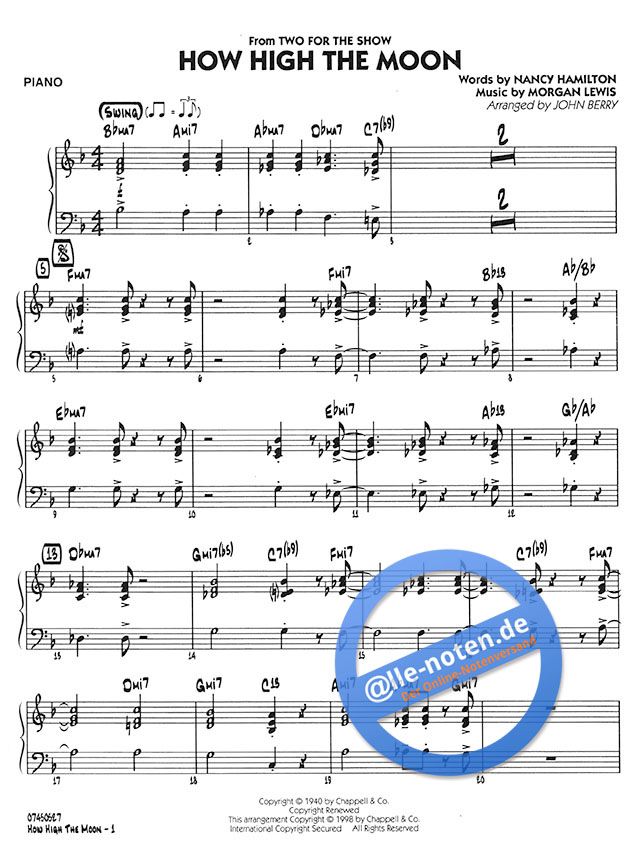 How High The Moon (Morgan Lewis) » Sheet Music for Combo