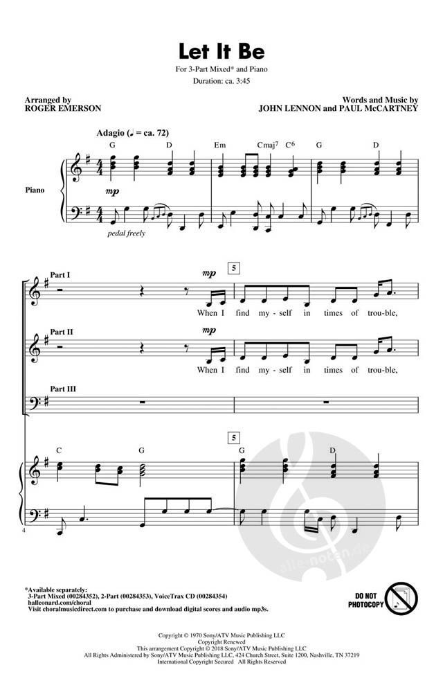 Let It Be by John Lennon » Mixed Choir Sheet Music