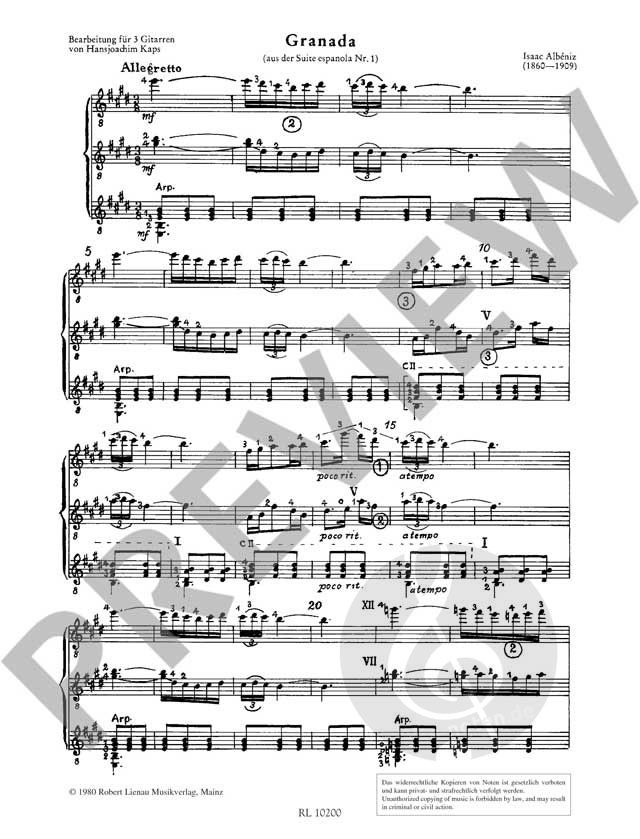 Granada by Isaac Albeniz » Sheet Music for Guitar - RL10200